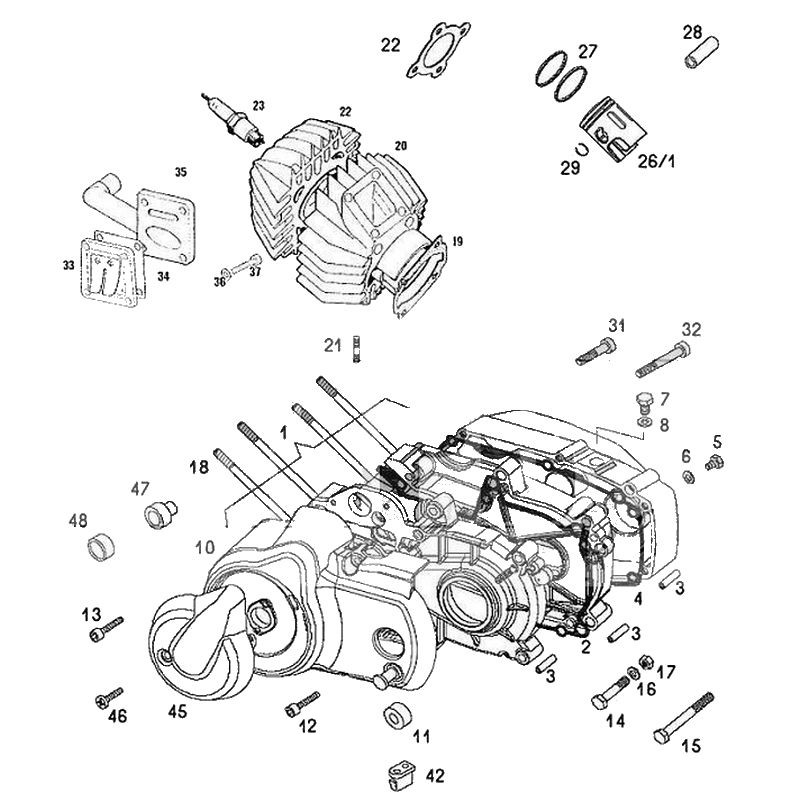 Exploded view tekening Carter Cilinder Tomos Standard - JMPB Onderdelen